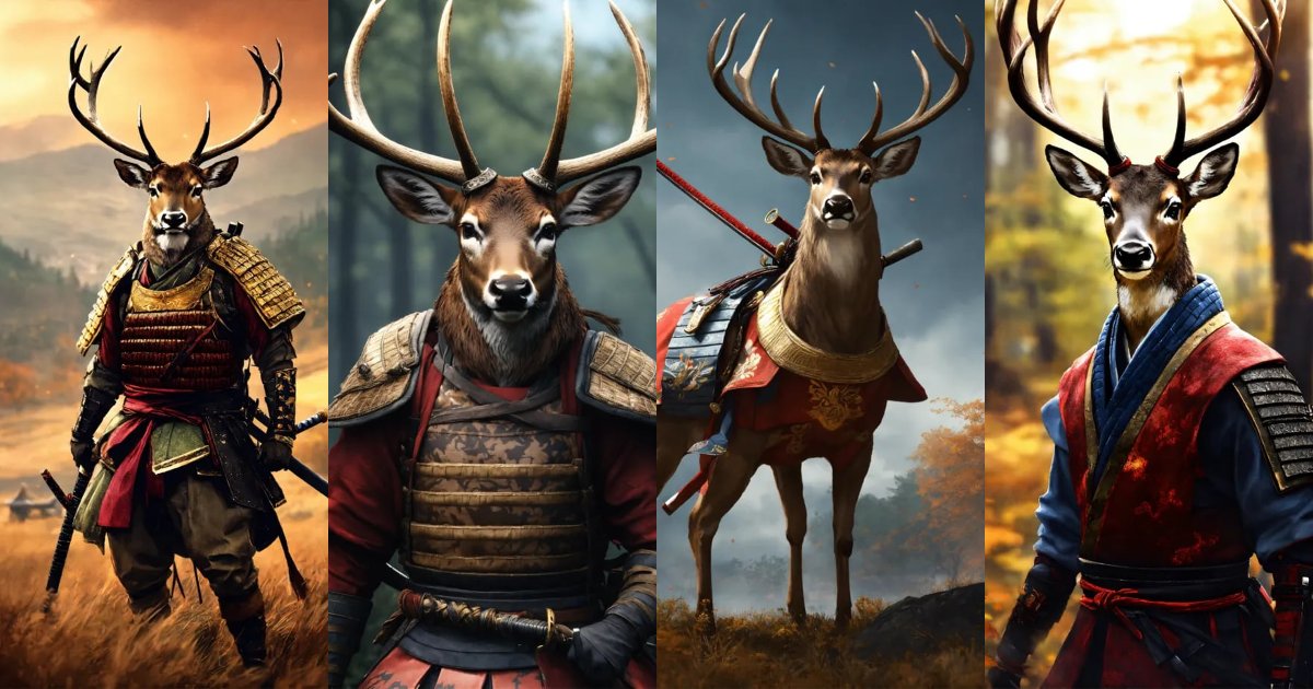 Lexica - Deer samurai. Battlefield. Hyper realistic.