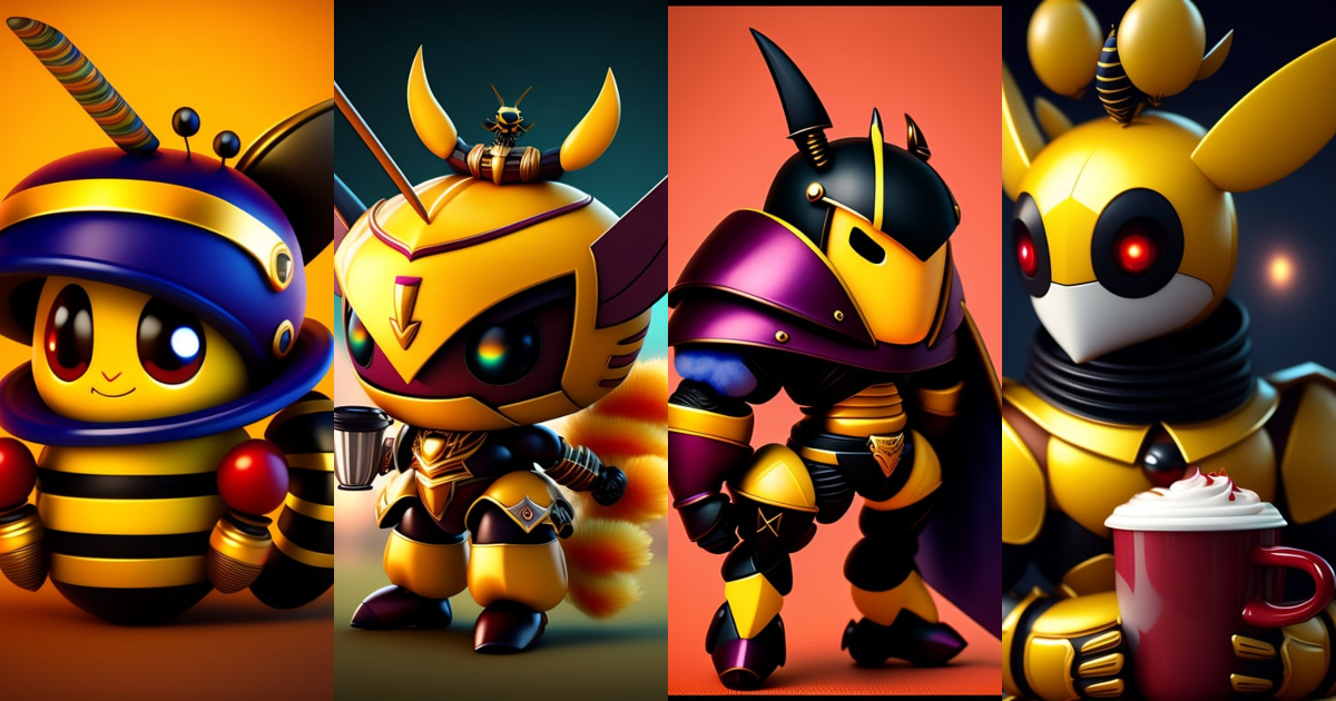 Lexica - Cartoon bee knight looks like Beedrill with a cup of coffee ...