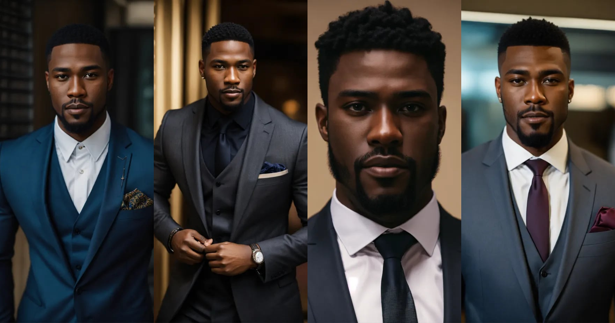 Lexica - Very handsome black male, dark skin, wearing a suit, goatee ...