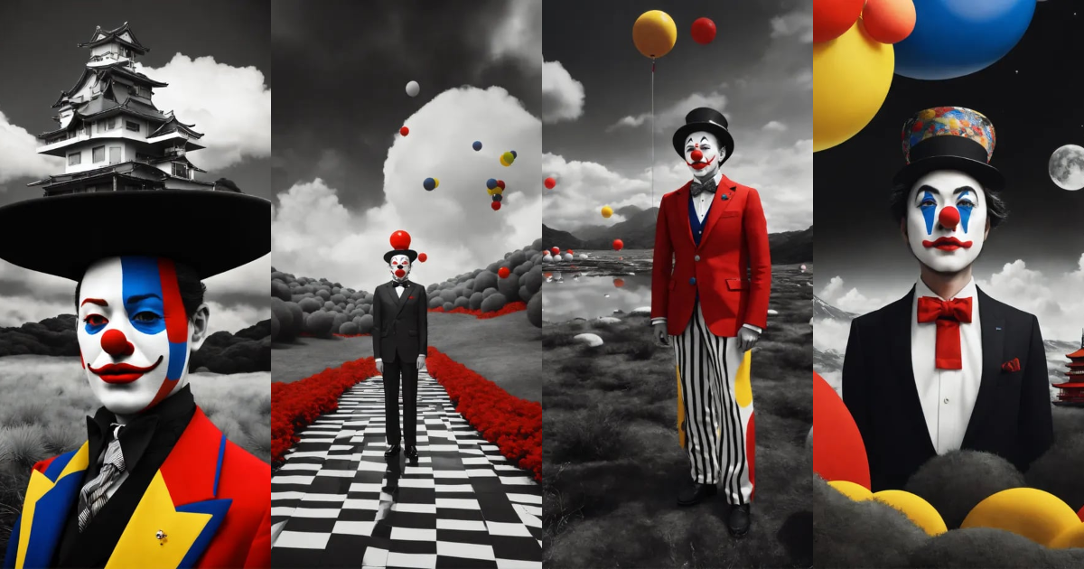 Lexica - Black and white and primary colors, 3d surreal japanese ...