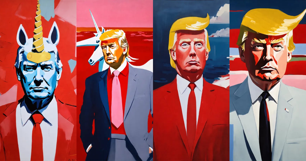 Lexica - Donald trump in a unicorn costume and red tie, open sea in the ...