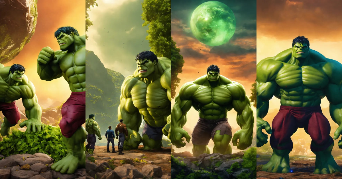 Lexica - Hulk meets two more Hulk in the multiverse, nature background ...
