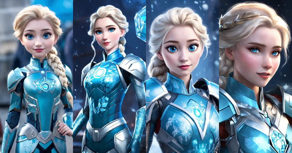 Lexica - Female Elsa Frozen wearing metal ice blue Iron Man armor while ...