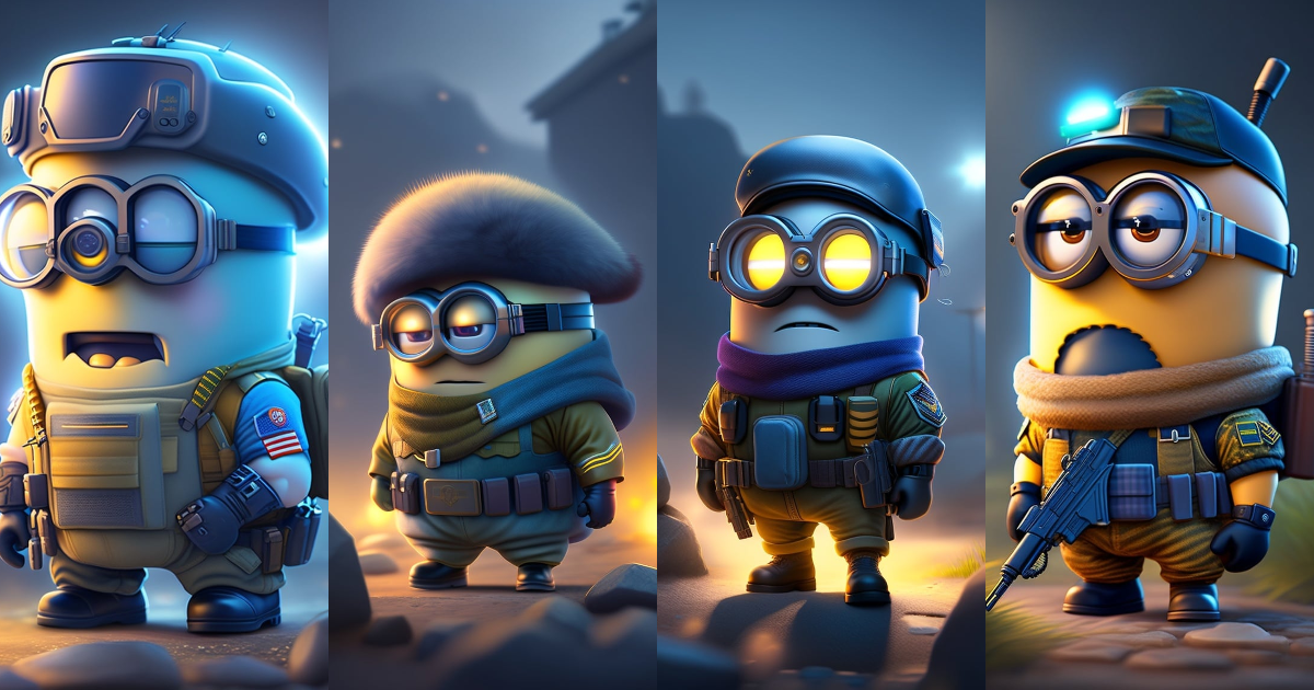 Lexica - A minion at the frontlines in the army at night with his ...