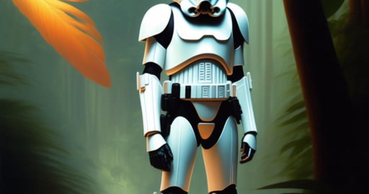 Lexica - "Stormtrooper in a Jungle" by Syd Mead, cold color palette, muted colors, detailed, 8k
