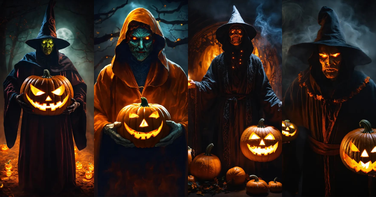 Lexica - Spooky wicked conjurer with glowing eyes wearing a robe ...