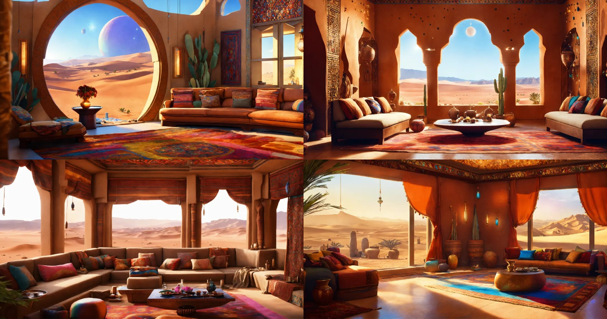 Lexica - Concept art of a large desert home living room, jakku, desert ...