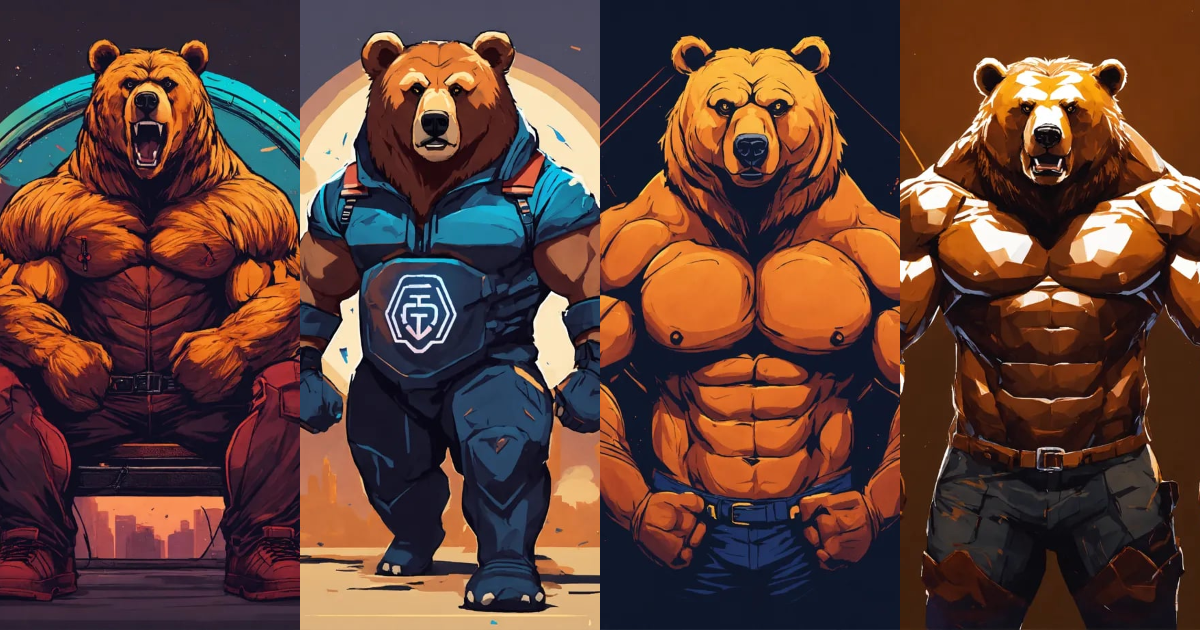 Lexica - A logo, bear in human shape with muscles as bouncer, future art