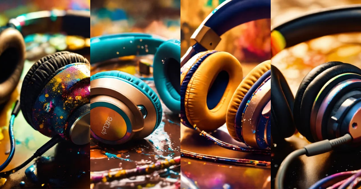 Lexica - Drip paint headset. USB-c cables tangled with HDMI cables ...