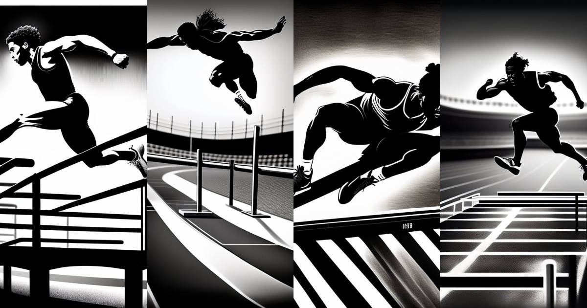 Lexica - A drawing of a track athlete leaping over high hurdles on a ...
