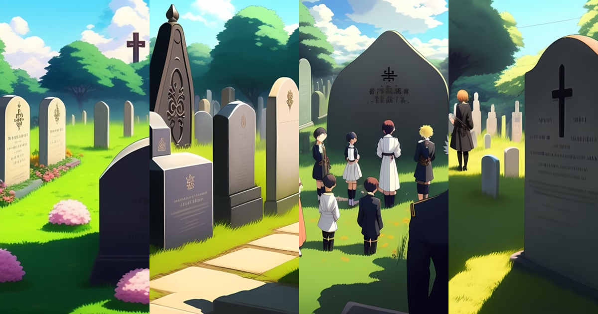 Lexica - Anime group of friends, men and women, pay their respects at a ...