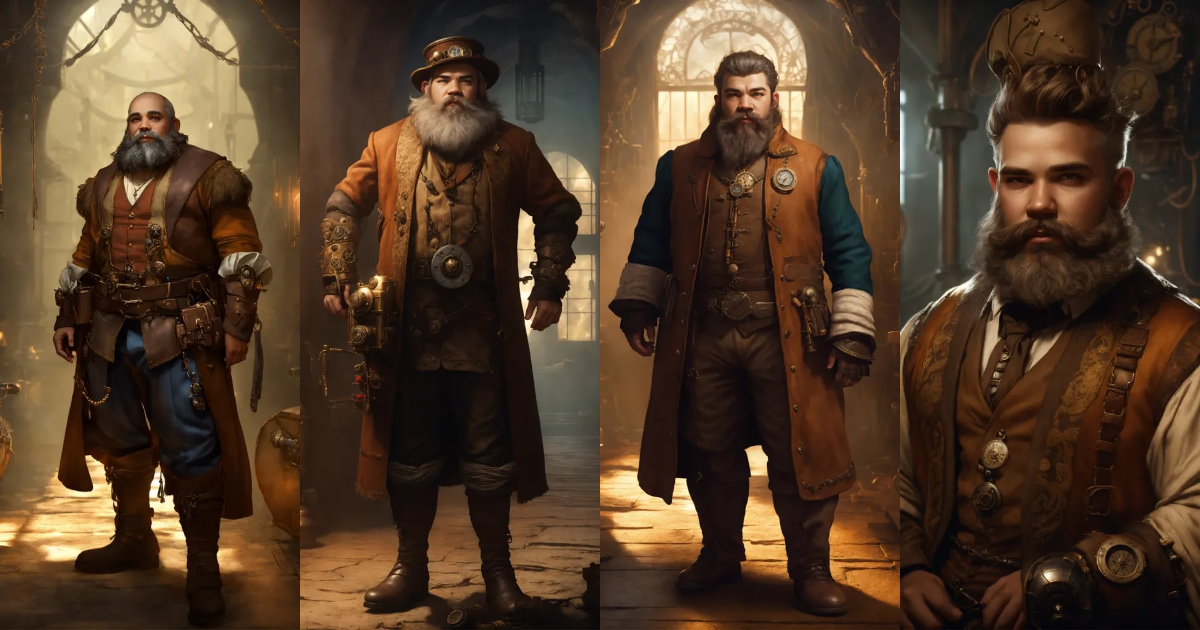 Lexica - Steampunk male dwarf, victorian clothes, dark eyes, tan skin ...