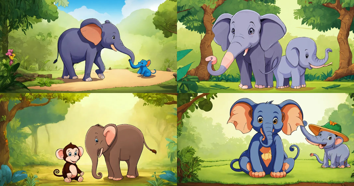 Lexica - Monkey and elephant friends cartoon