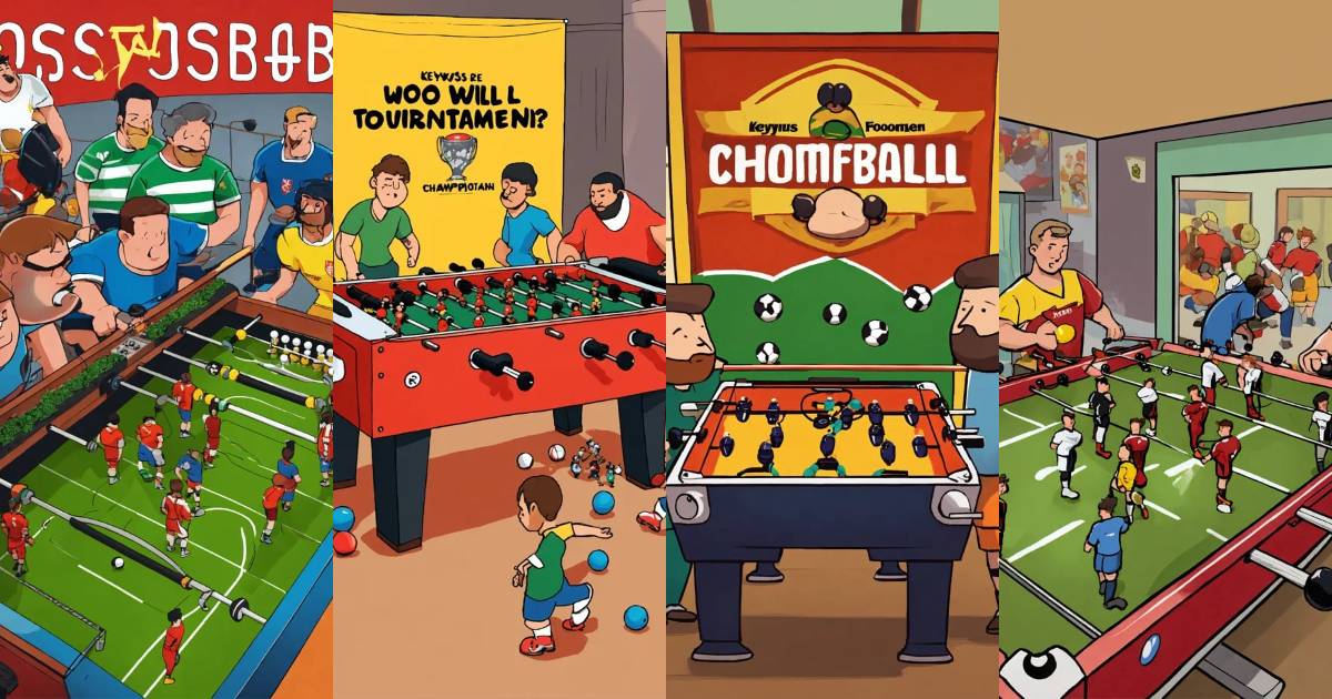 Lexica - Cartoon showing two teams of foosball players in action, one ...