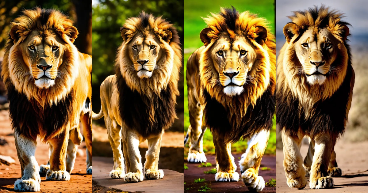 Lexica - A bipedal lion with white fur standing on two legs