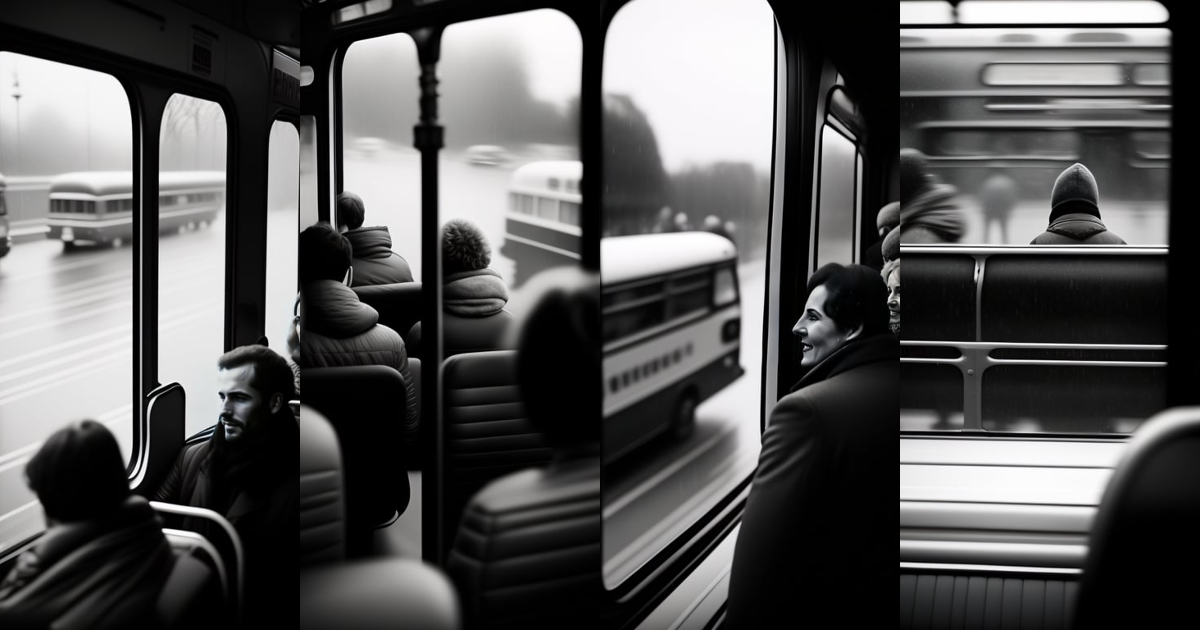 Lexica - View of a bus full of people going to work , view from inside ...