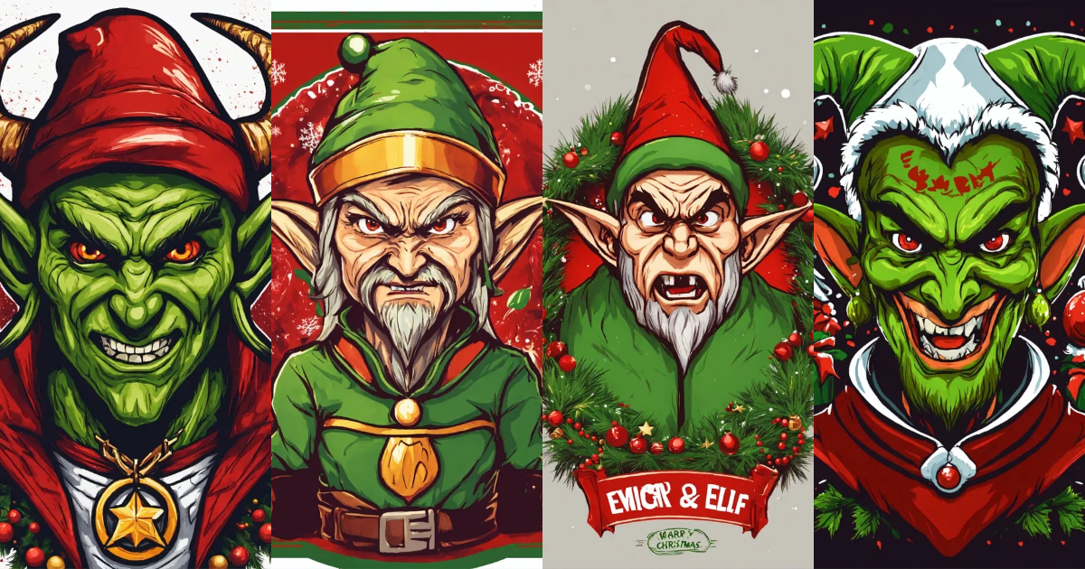 Lexica - Evil angry elf christmas logo t-shirt design on a white background