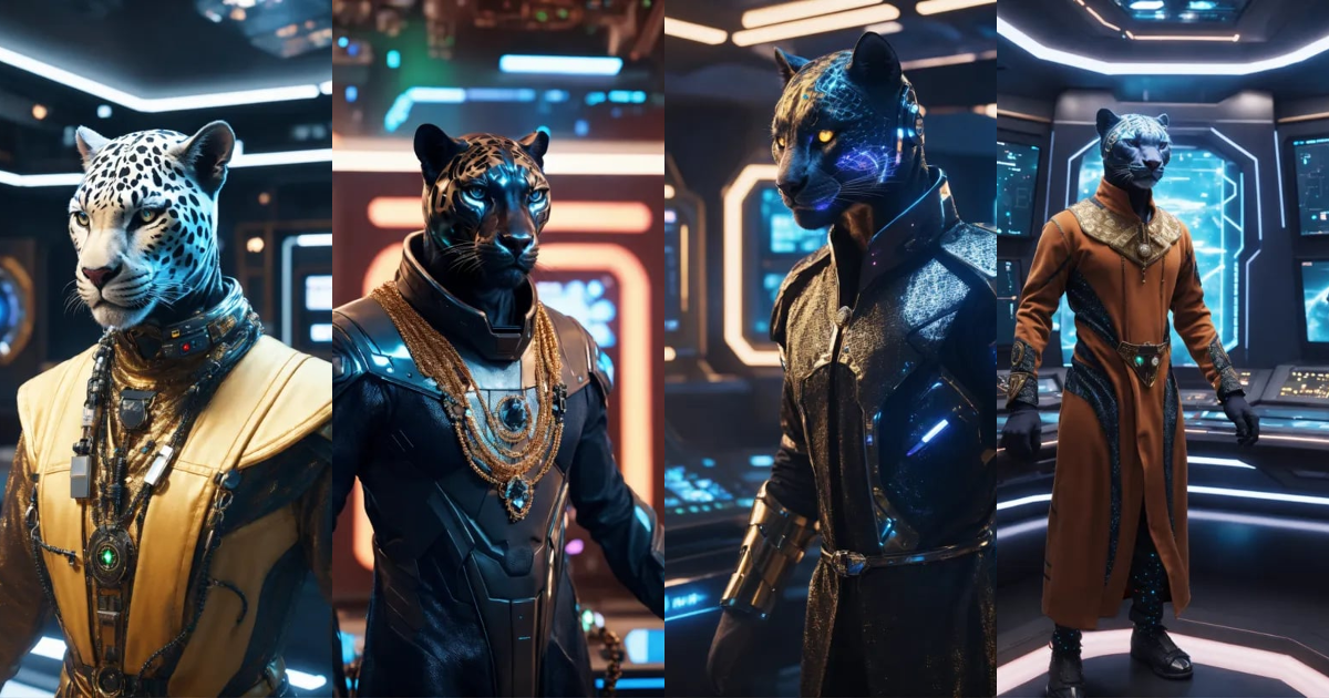 Lexica - Zoom out from a male panther faced humanoid wearing a fancy ...