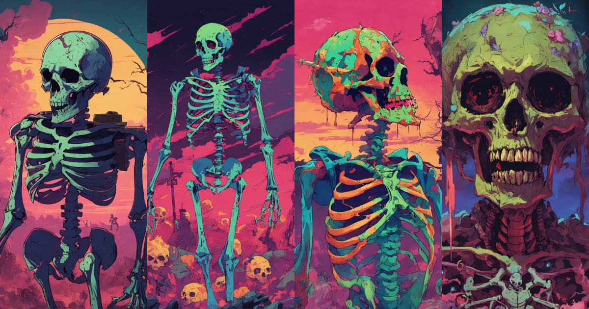 Lexica - 80s style anime decaying skeleton zombie monsters