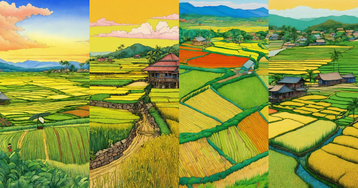 Lexica - Drawing rice fields in terrasses in the philippines. Line ...