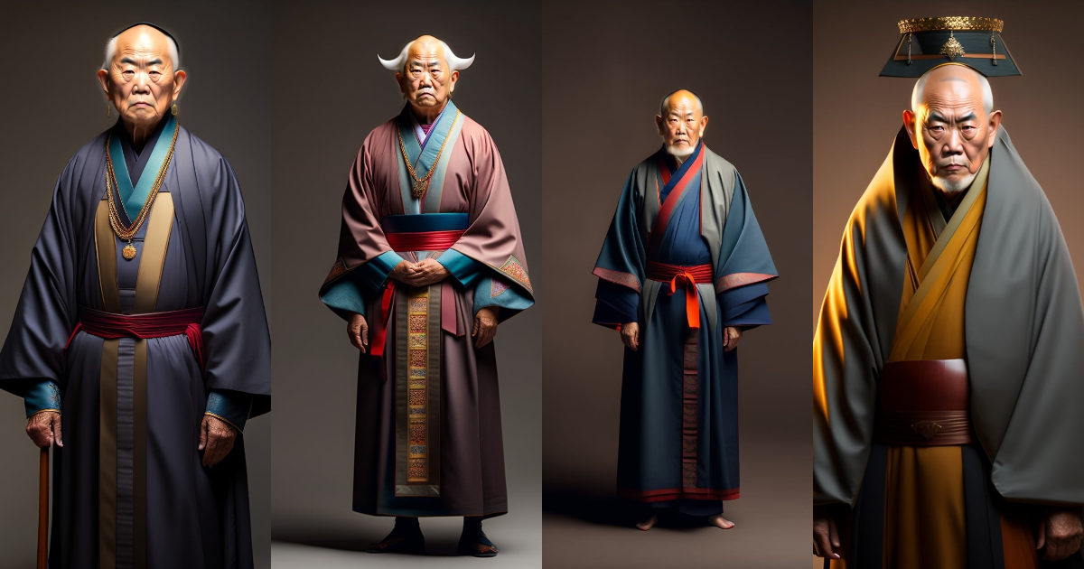 Lexica - A full body portrait of an old Japanese monk looking straight ...