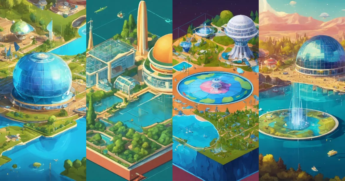 Lexica - Retrofuturistic World's Fair Exhibition on Venus. Isometric ...