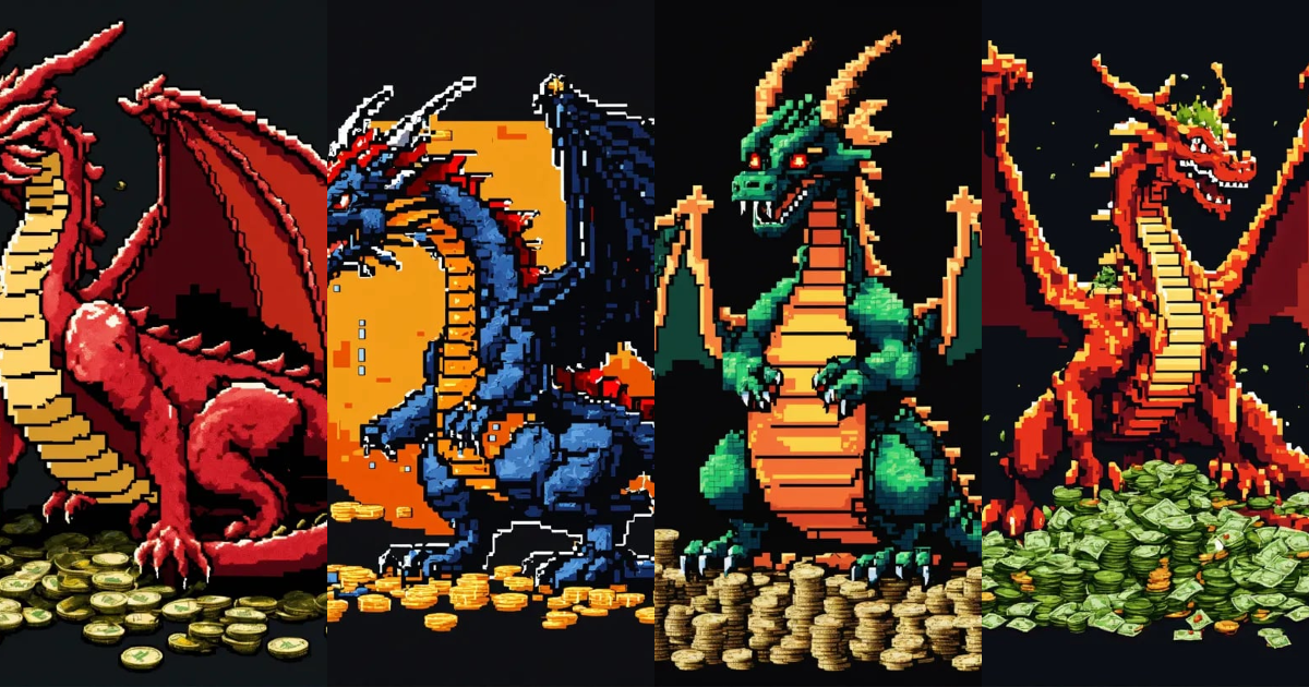 Lexica - 8-bit pixel art of a dragon final boss made vomiting money ...