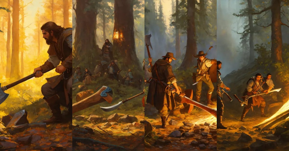 Lexica - A painting of a hand sharpening an axe in forest, concept art ...