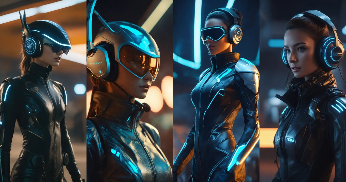 Lexica - Wide shot of a female super spy wearing a tight futuristic spy ...