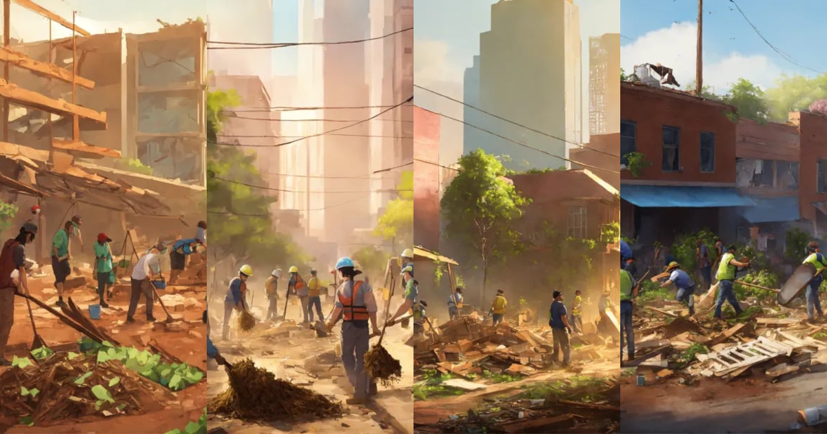 Lexica - Illustrate survivors working together to rebuild the city ...