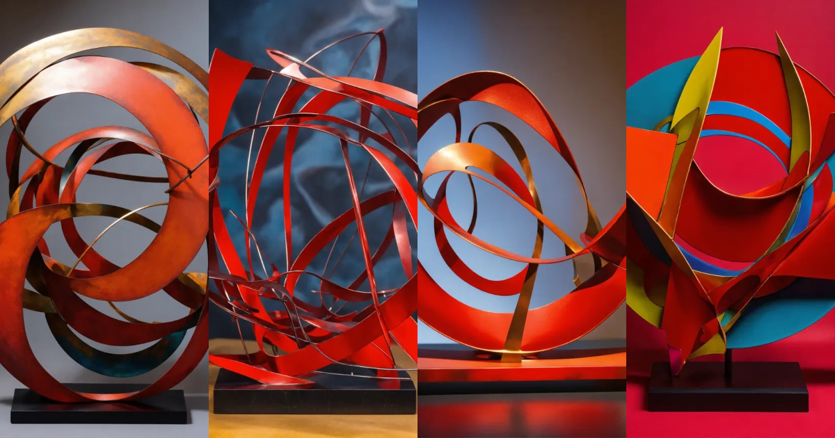 Lexica - Unique metal abstract tabletop sculpture, vermilion metal ...