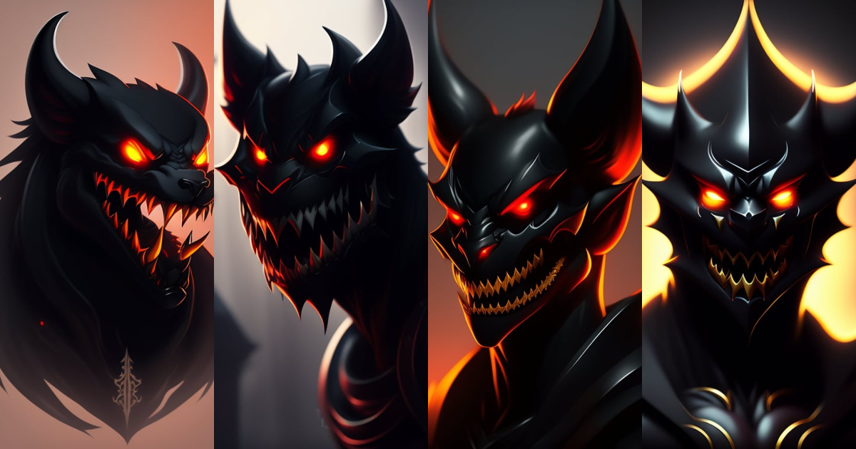 Lexica - Scary solid black and buffed up shadow demon creepily smiling ...