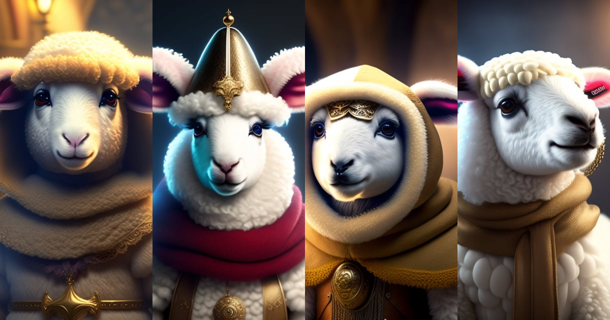 Lexica - A robotic lamb muppet dressed like a medieval wizard using a ...
