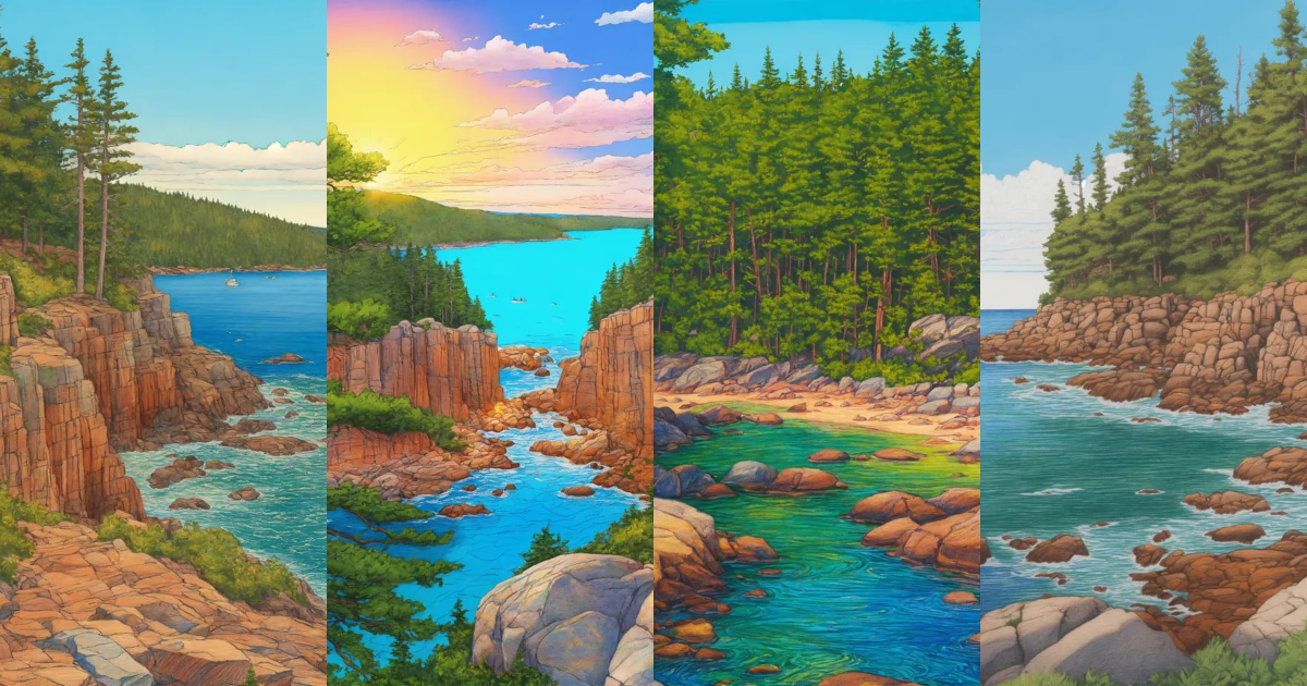 Lexica - Drawing The Acadia National Park - USA in summer. Blue sky ...