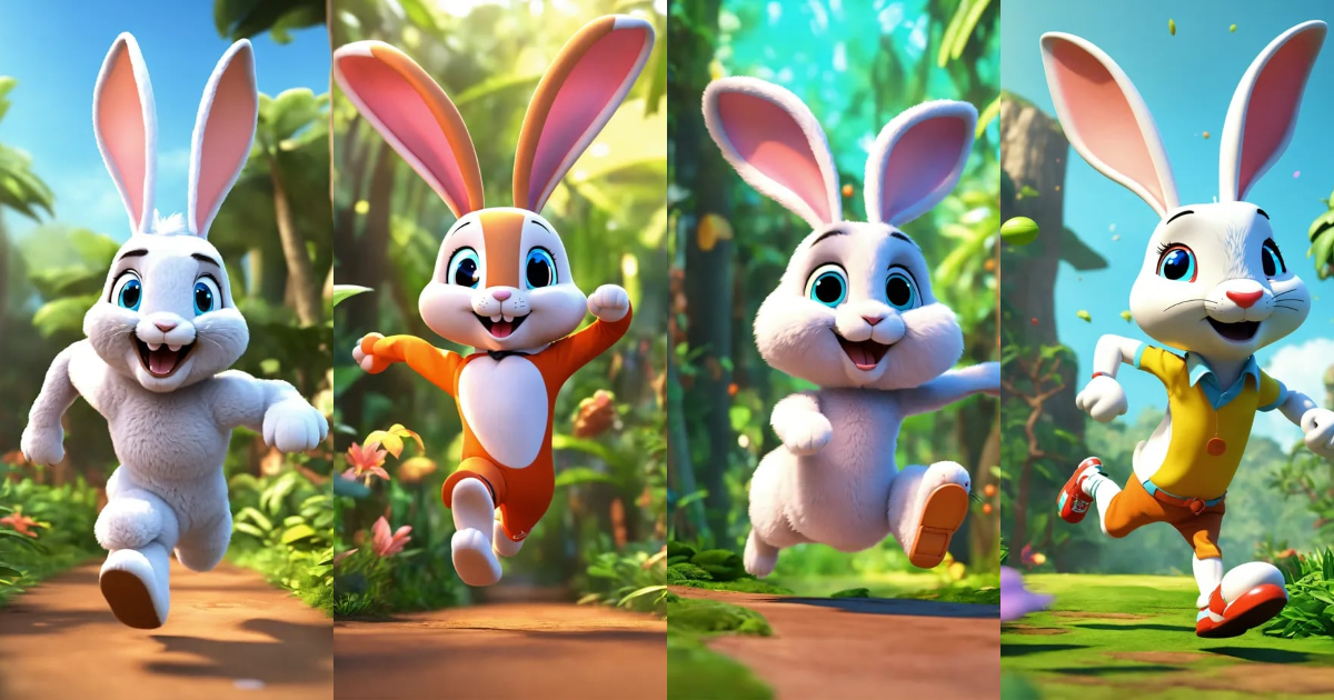 Lexica - 3d cartoon big slim rabbit running in jungle