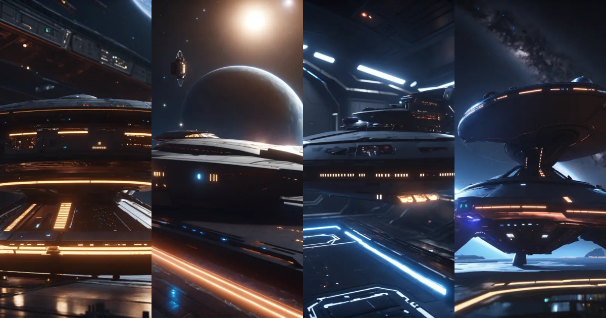 Lexica - Small Dark alien speeder docked in space on a space port star ...