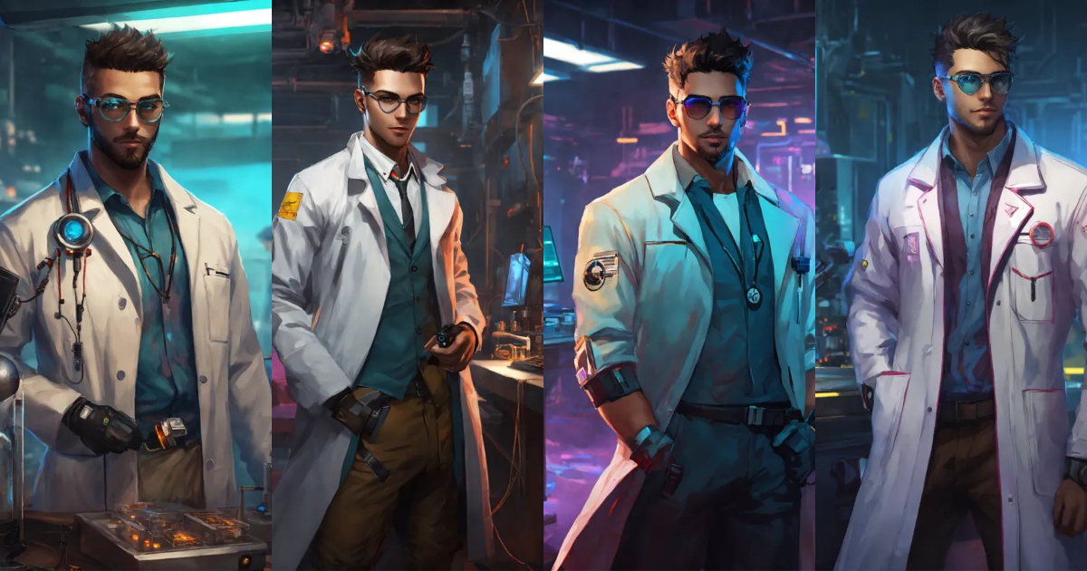 Lexica - Male sneaky cyberpunk lab assistant in a lab coat