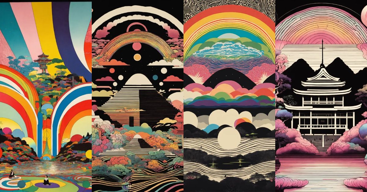 Lexica - Japanese vintage poster, trippy visions, imaginary realm fused ...