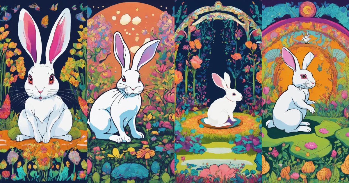 Lexica - White rabbit in the magic garden, Psychedelic style