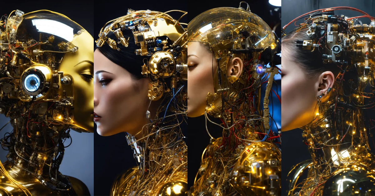 Lexica - Profile Photography, in front of a black wall, a cyborg woman ...