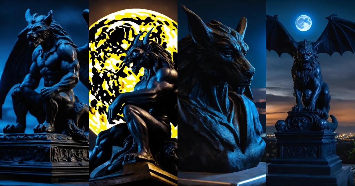 Lexica - A black obsidian statue sinister in nature of a gargoyle hyper ...