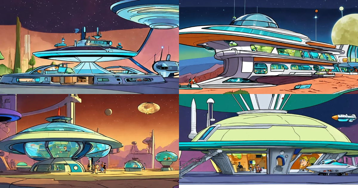 Lexica - Cartoon retrofuturistic moonbase. The Jetsons.