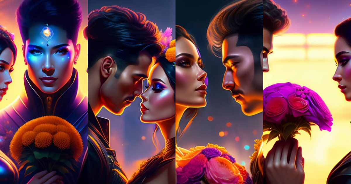 Lexica - An android man gives a bouquet of flowers to a beautiful human ...