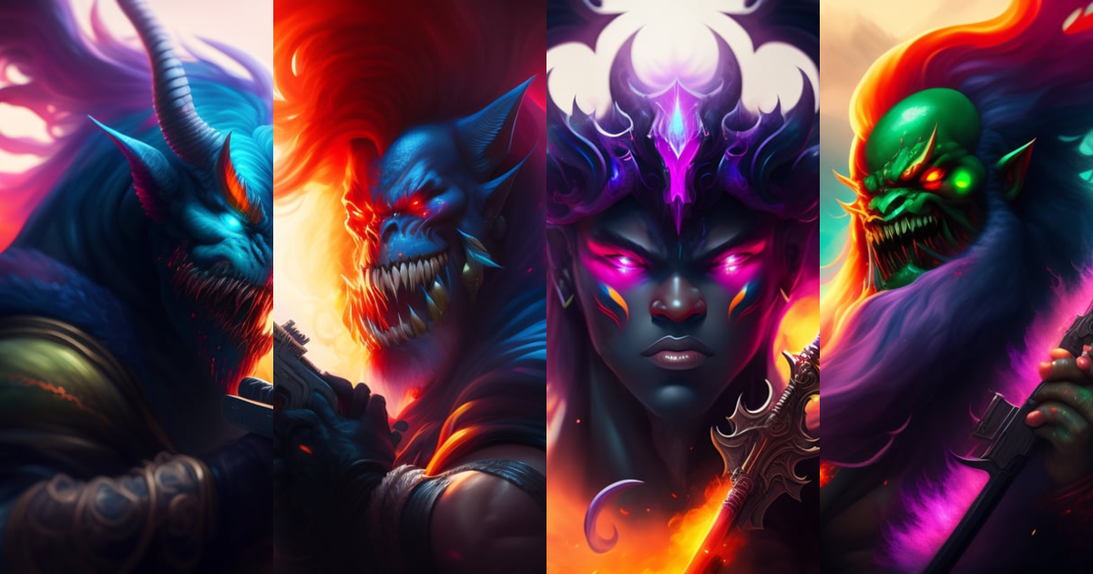 Lexica - Closeup portrait dnd art for a a rainbow demon, a gigantic ...