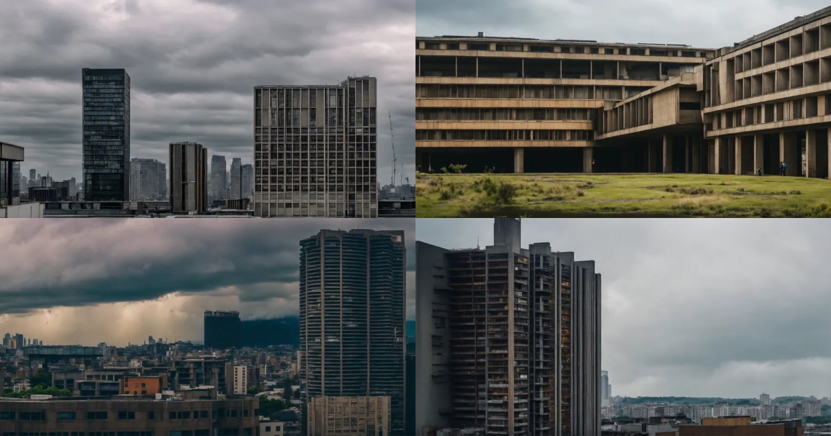 Lexica - Enormous brutalist architecture in big city buildings. cloudy day