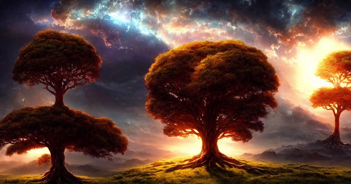 Lexica - Godly tree of life seen from outer space engulfs the earth ...