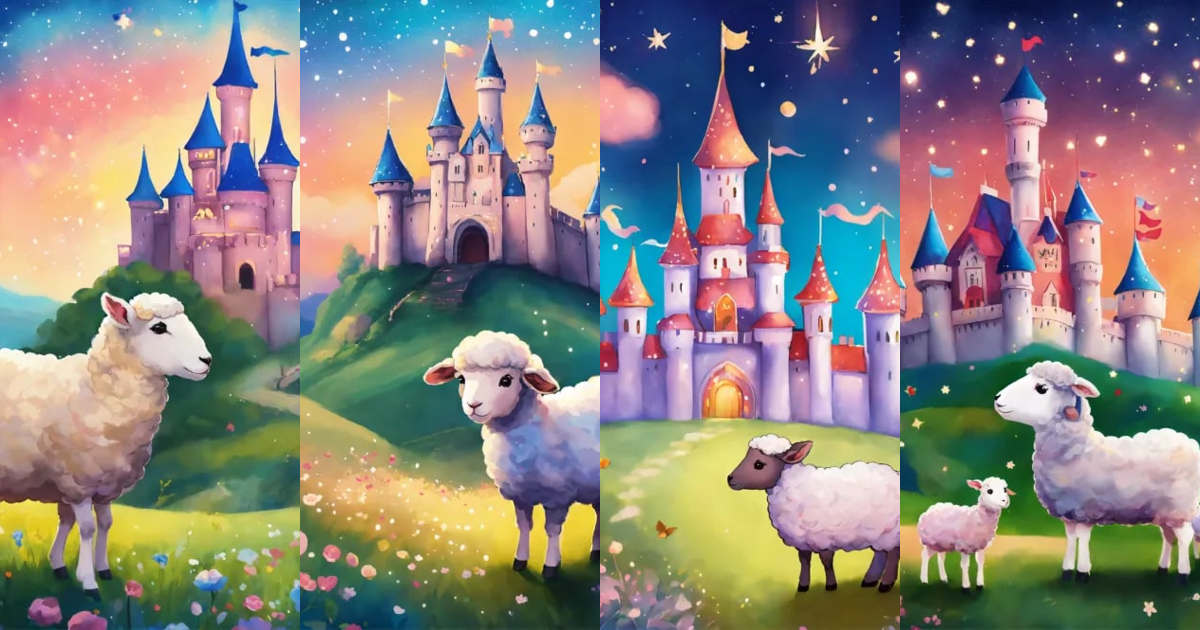 Lexica - Illustration of nursery art baby sheep in front of fairy tale ...