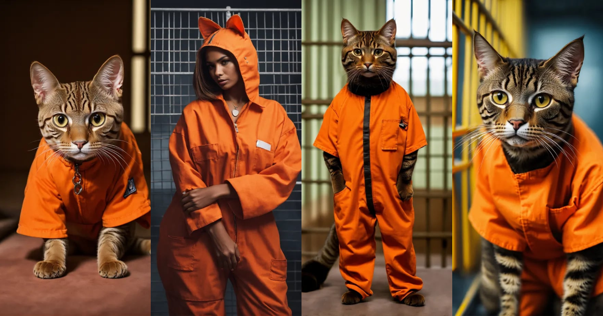 Lexica - A humanoid havana brown cat wearing inmate orange jumpsuit ...