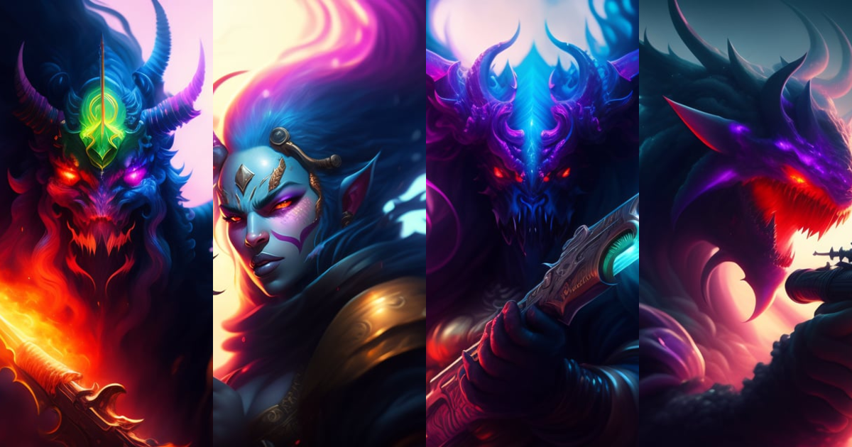 Lexica - Closeup portrait dnd art for a a rainbow demon, a gigantic ...