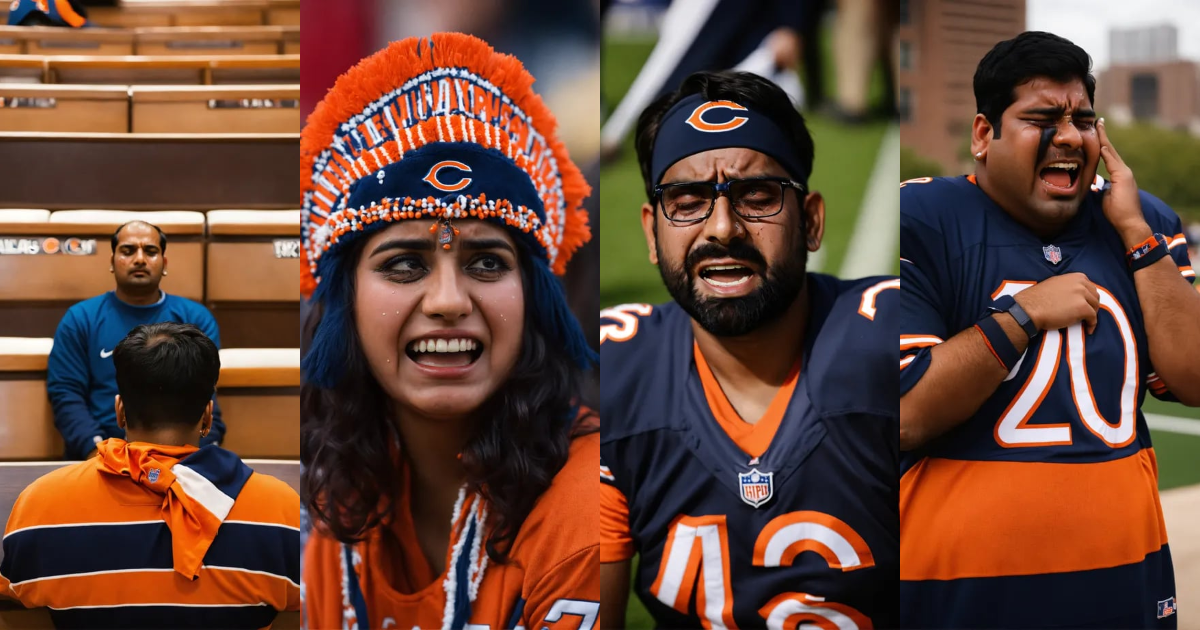 Lexica - Indian college aged chicago bears fan crying